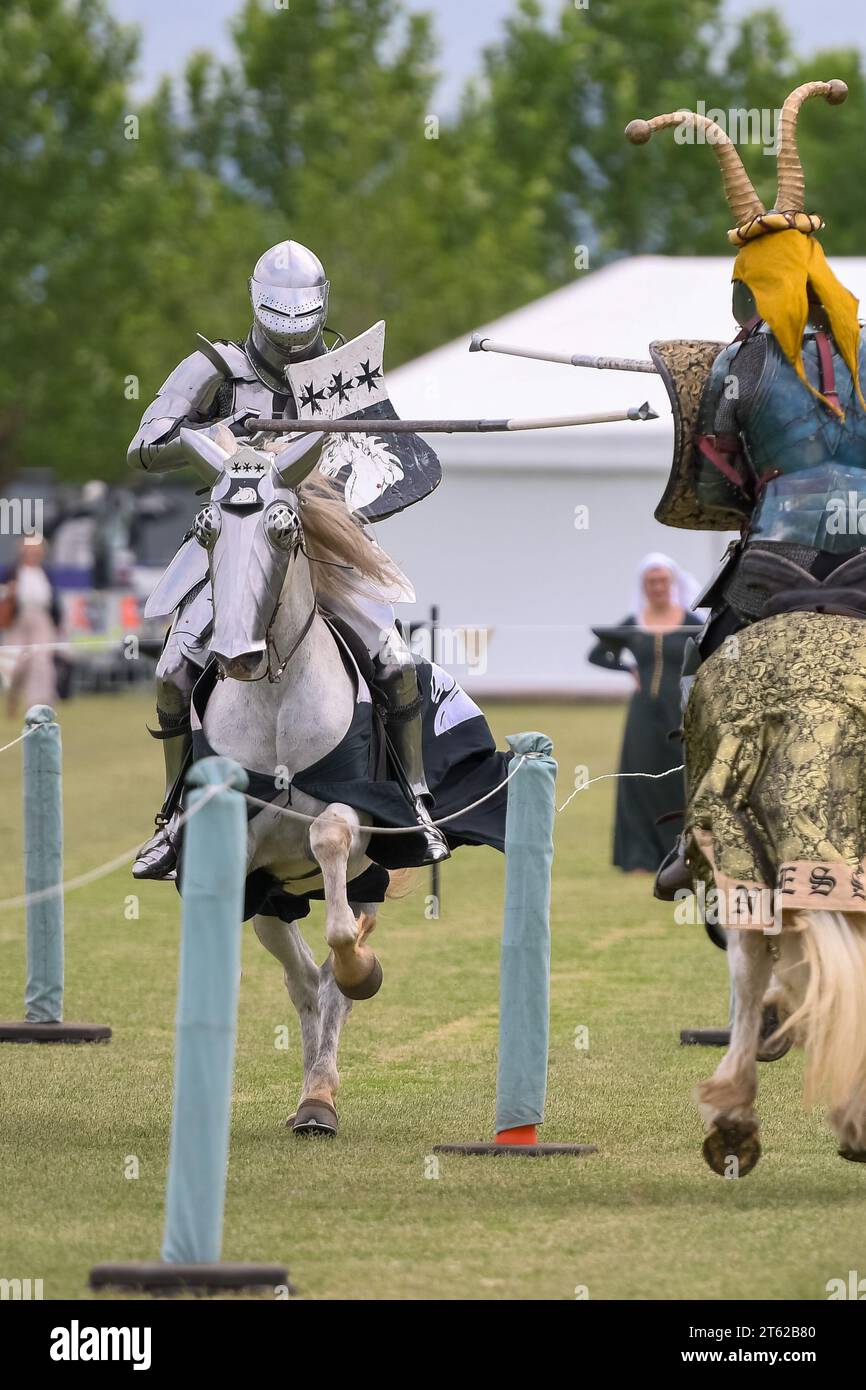 Knight jousting. Medieval knights during a jousting tournament. Knights competition Stock Photo ...