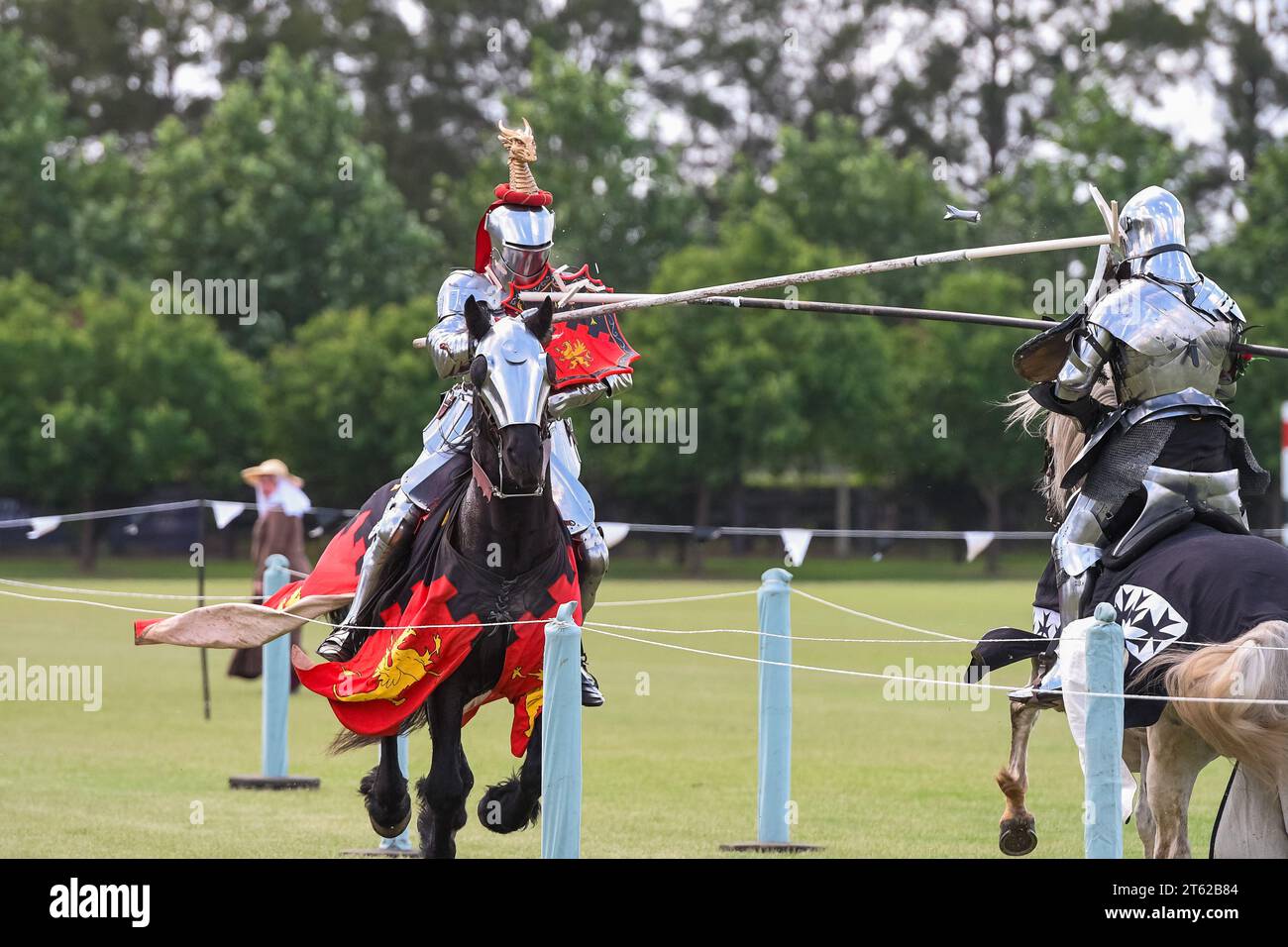 Knight jousting. Medieval knights during a jousting tournament. Knights competition Stock Photo ...
