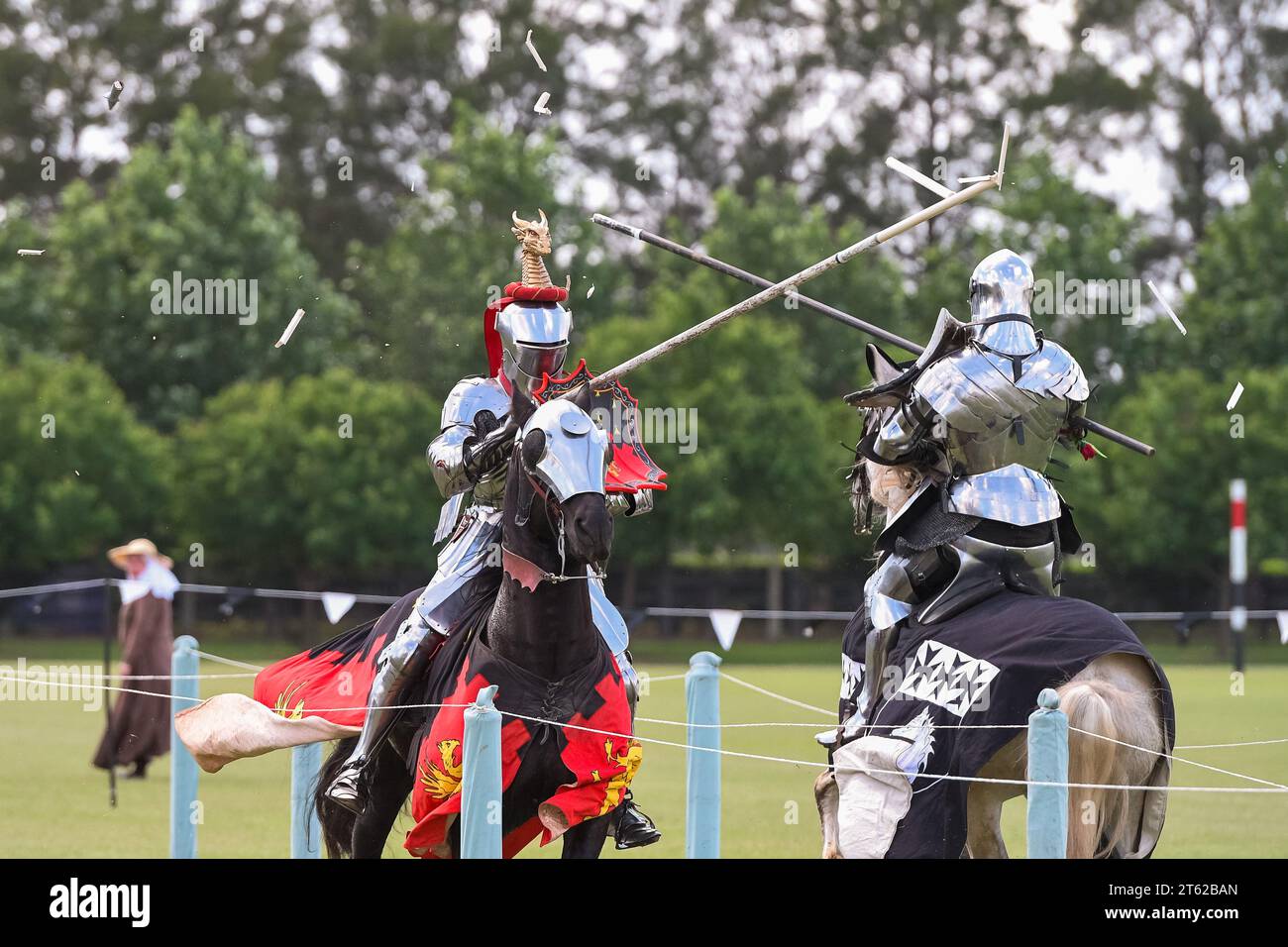Knight jousting. Medieval knights during a jousting tournament. Knights competition Stock Photo ...