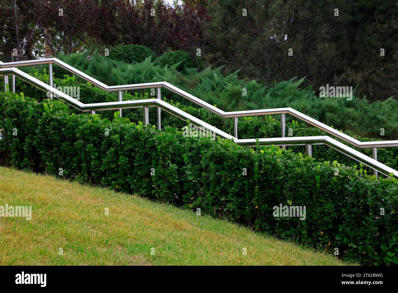stainless steel balustrade in the park Stock Photo - Alamy