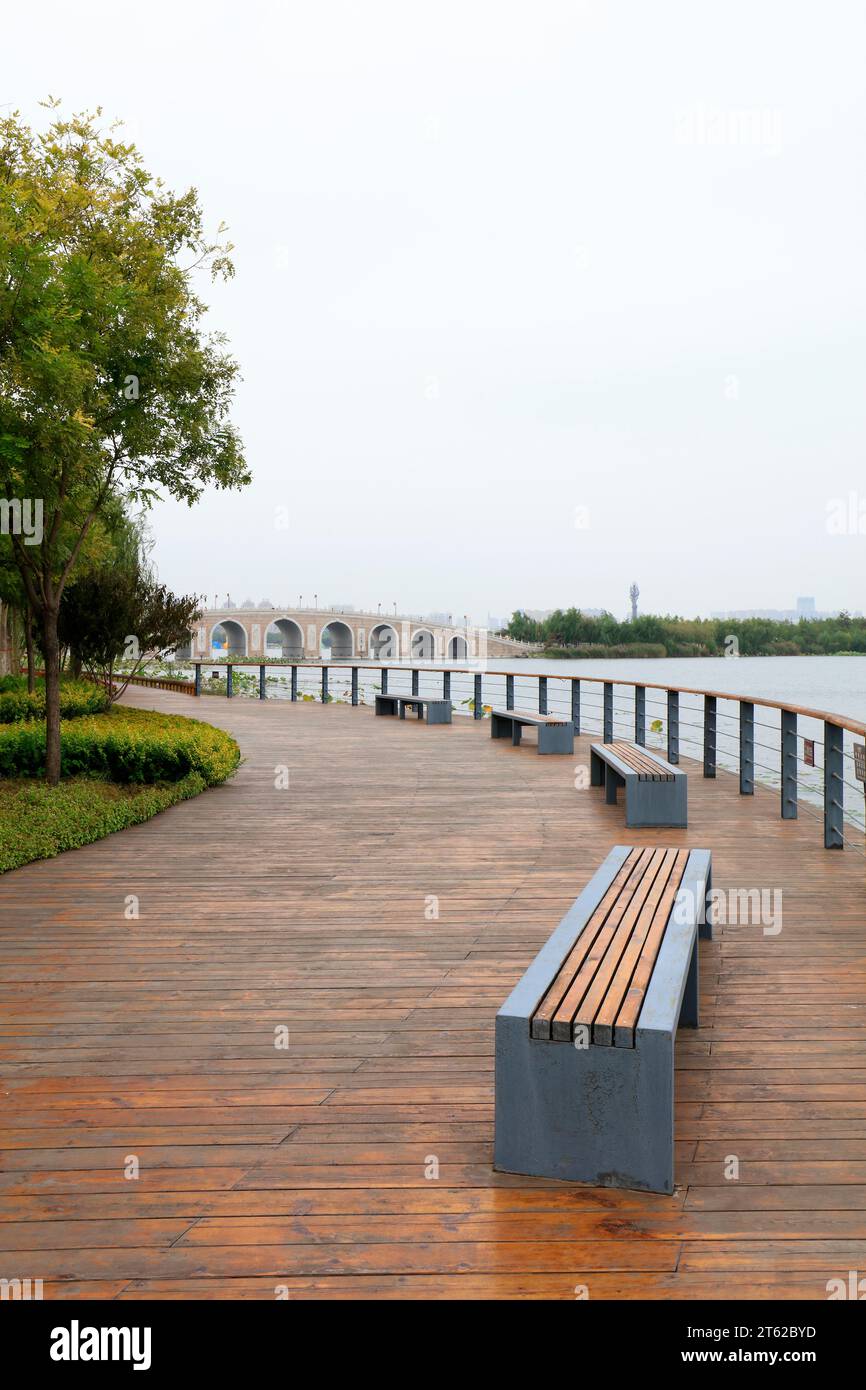 Park wooden platform Stock Photo - Alamy