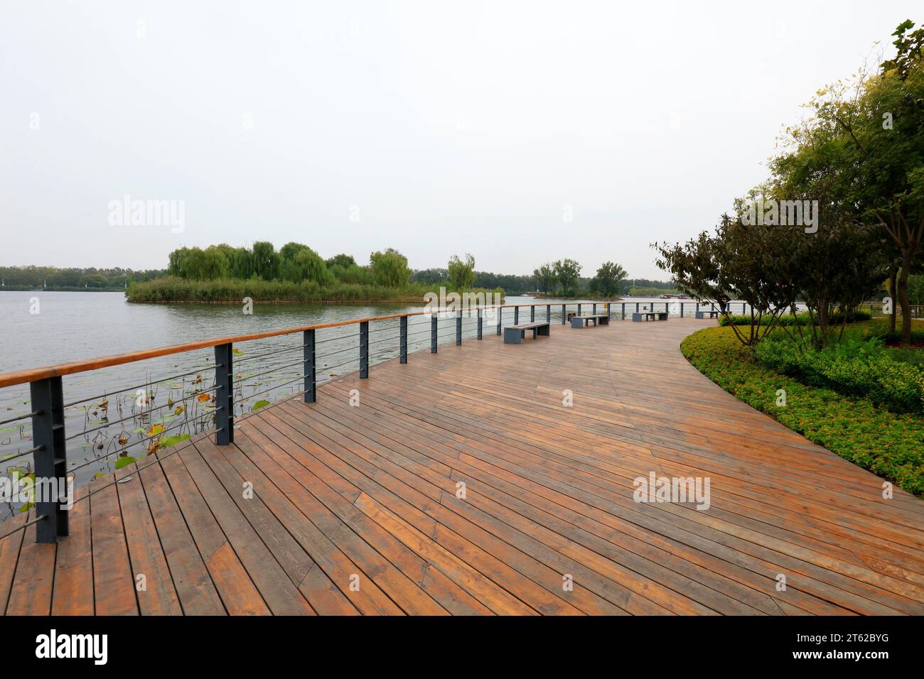 Park wooden platform Stock Photo - Alamy