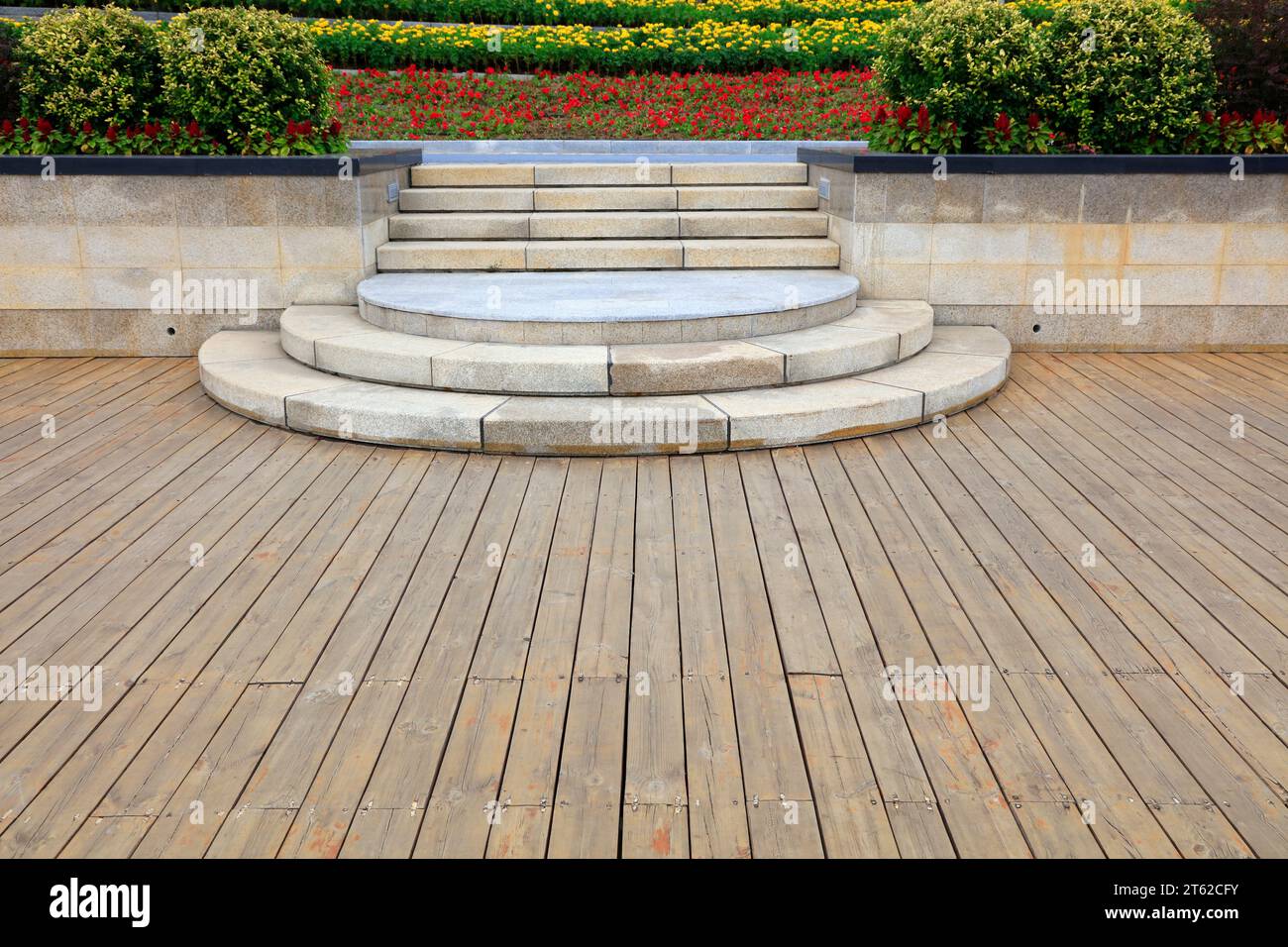 steps and wooden floors in the park Stock Photo - Alamy