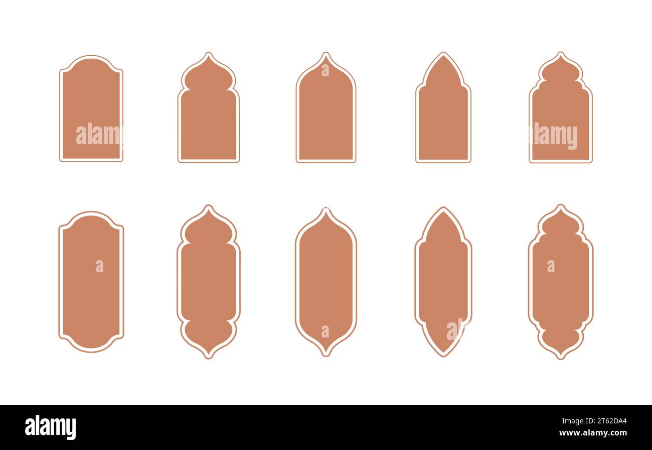 Islamic windows in oriental style. Set of arabic arches and doors in ...