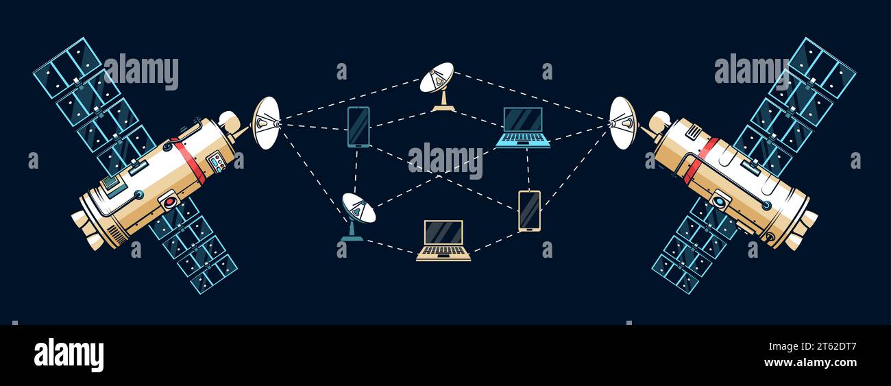 Communication satellites united in a network Stock Vector Image & Art ...