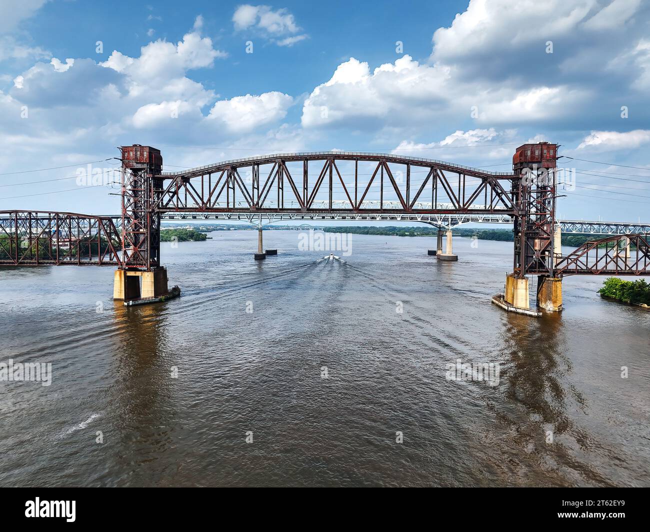 Aerial View of a Vertical Lift Railroad Bridge in Upright Position ...