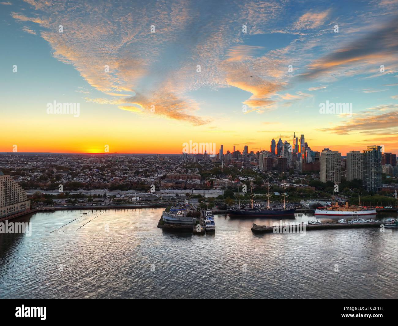 Aerial View of Sun Setting Behind Center City Philadelphia Stock Photo ...