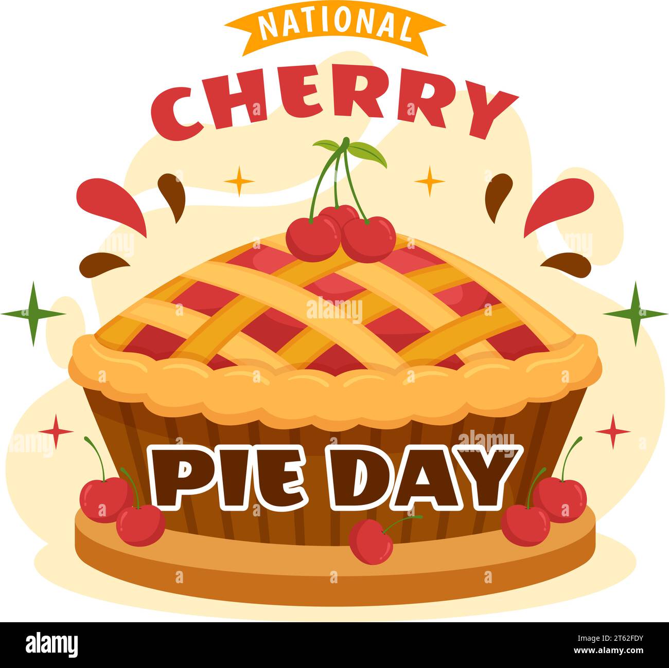 National Cherry Pie Day Vector Illustration on February 20 with Food of ...