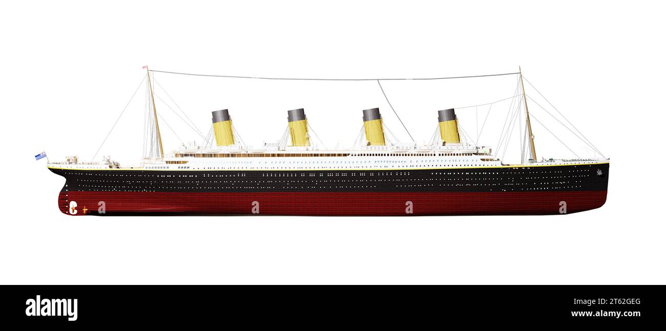 Steamboat ocean liner ship side view white background 3D render image ...
