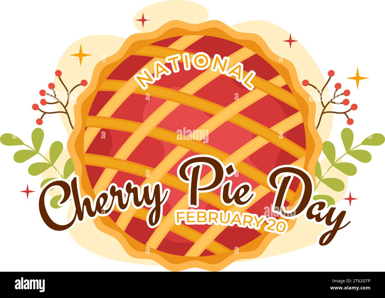 National Cherry Pie Day Vector Illustration on February 20 with Food of ...