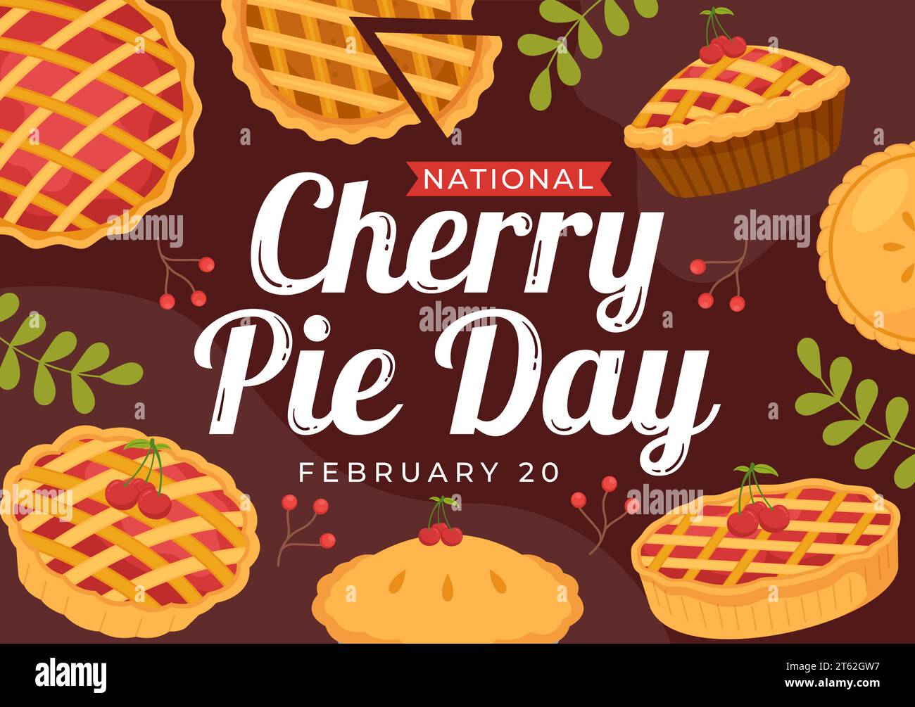 National Cherry Pie Day Vector Illustration on February 20 with Food of ...