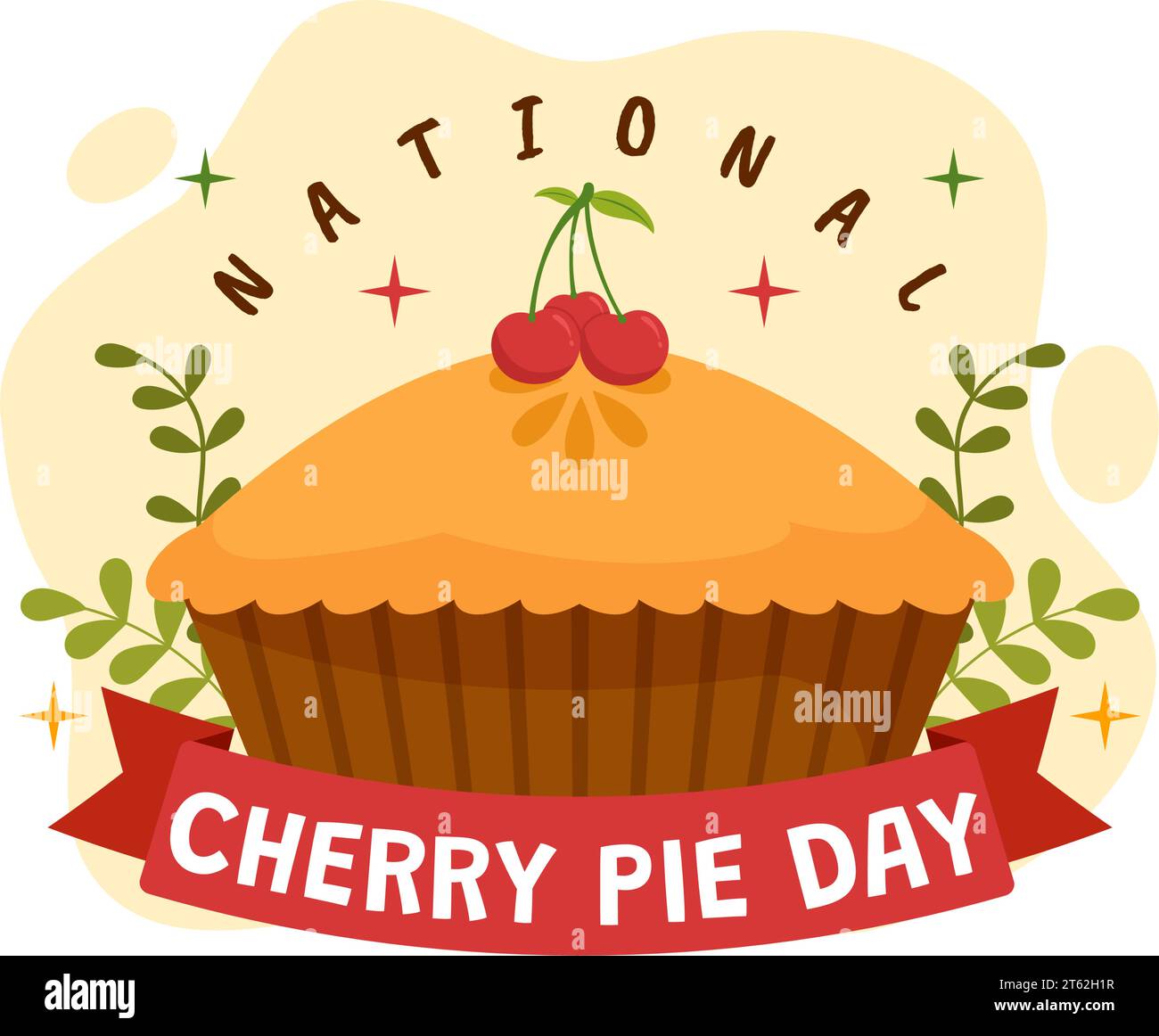National Cherry Pie Day Vector Illustration on February 20 with Food of ...