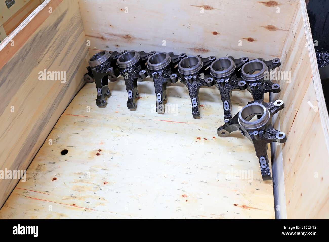 Car safety system parts in wooden cases Stock Photo - Alamy
