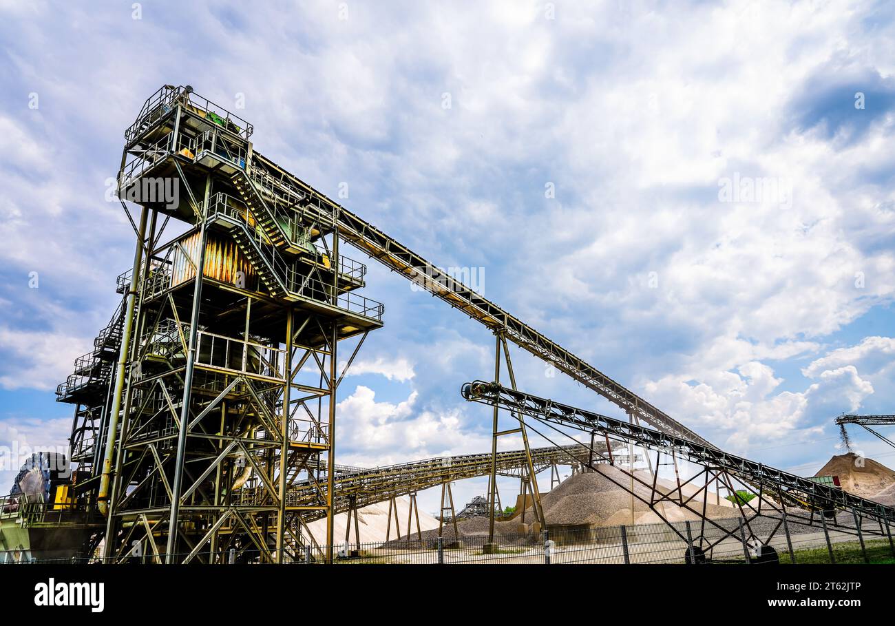 Sand and gravel conveyor system. Industrial machine for conveying goods ...