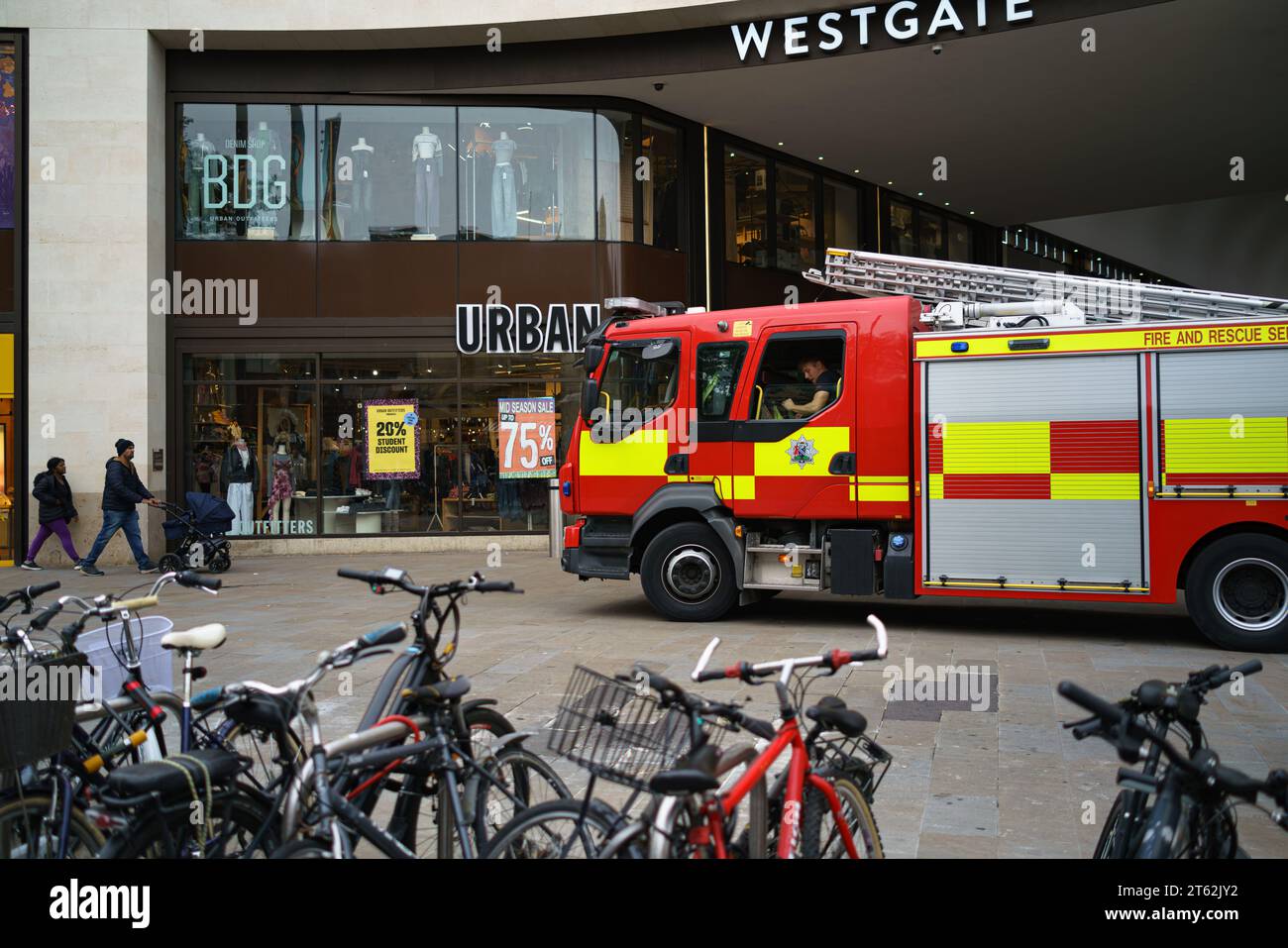 Fire engine outside Westgate shopping centre Oxford, England, after ...