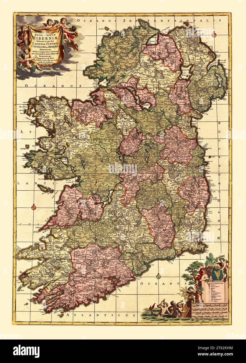 Old map of Ireand. By De Wit, publ. In 18th century Stock Photo - Alamy