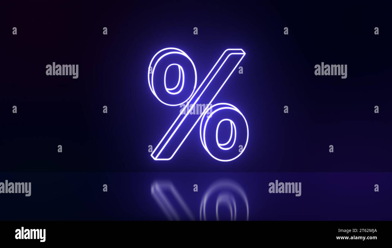 Neon Percentage sign reflecting floor. Online shopping, sale. 3D ...