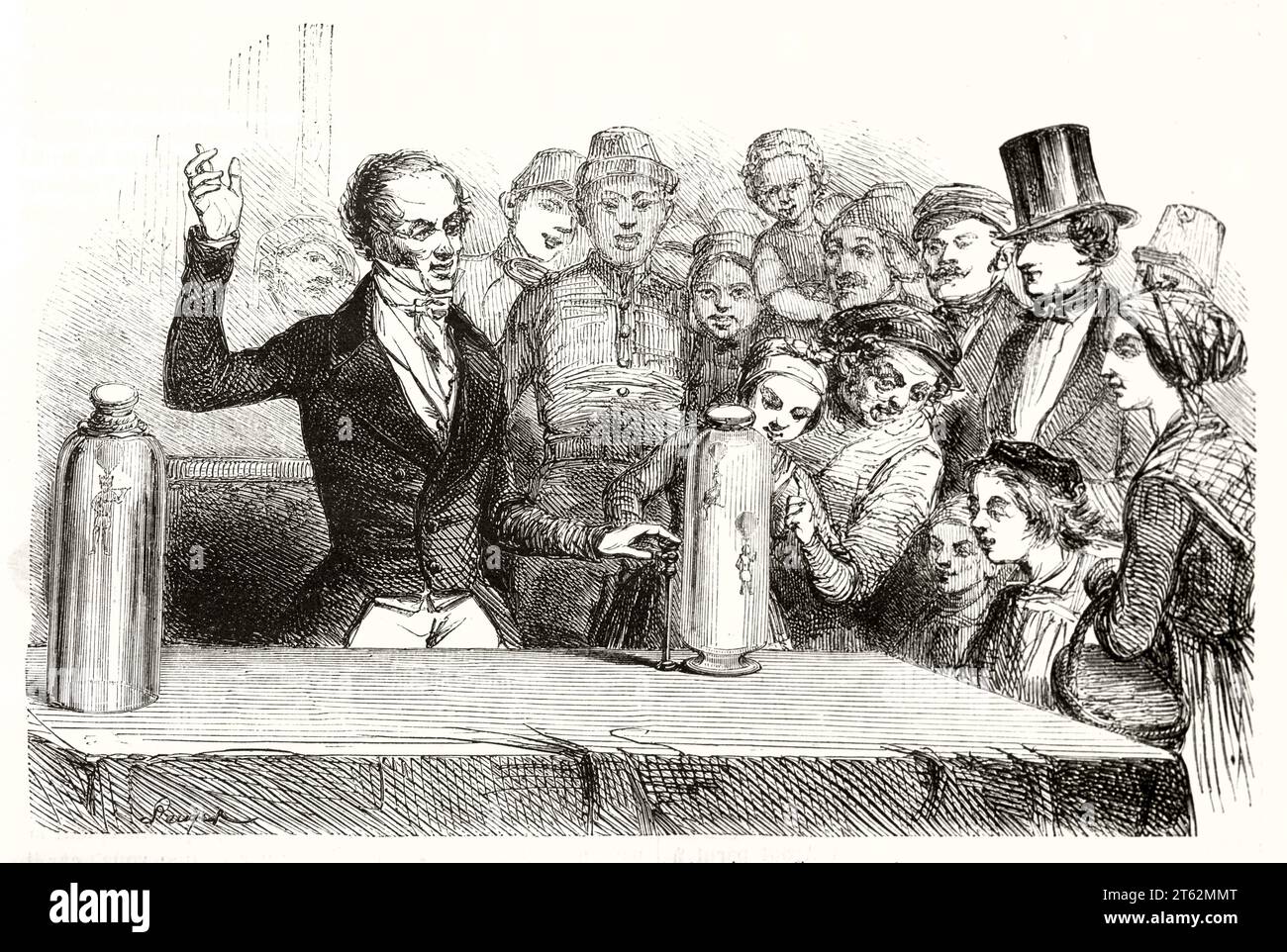 Old illustration depicting demonstration of floating and sinking ...