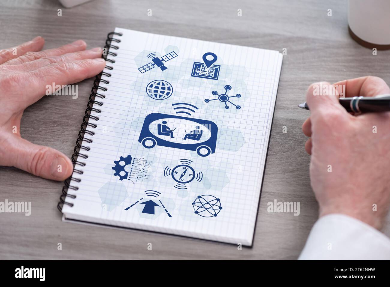 Self-driving car concept drawn on a notepad Stock Photo - Alamy
