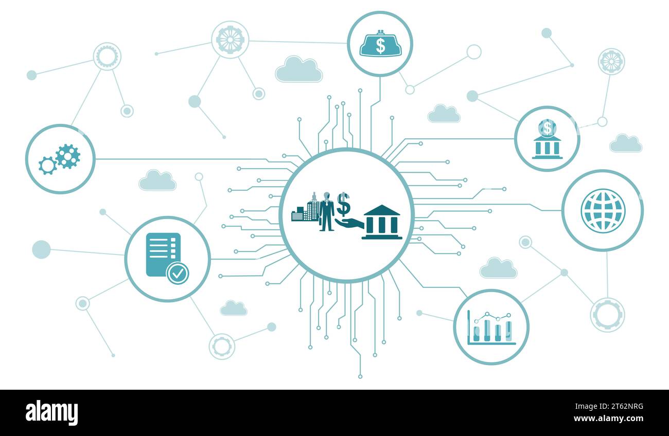 Concept of government aid with connected icons Stock Photo - Alamy