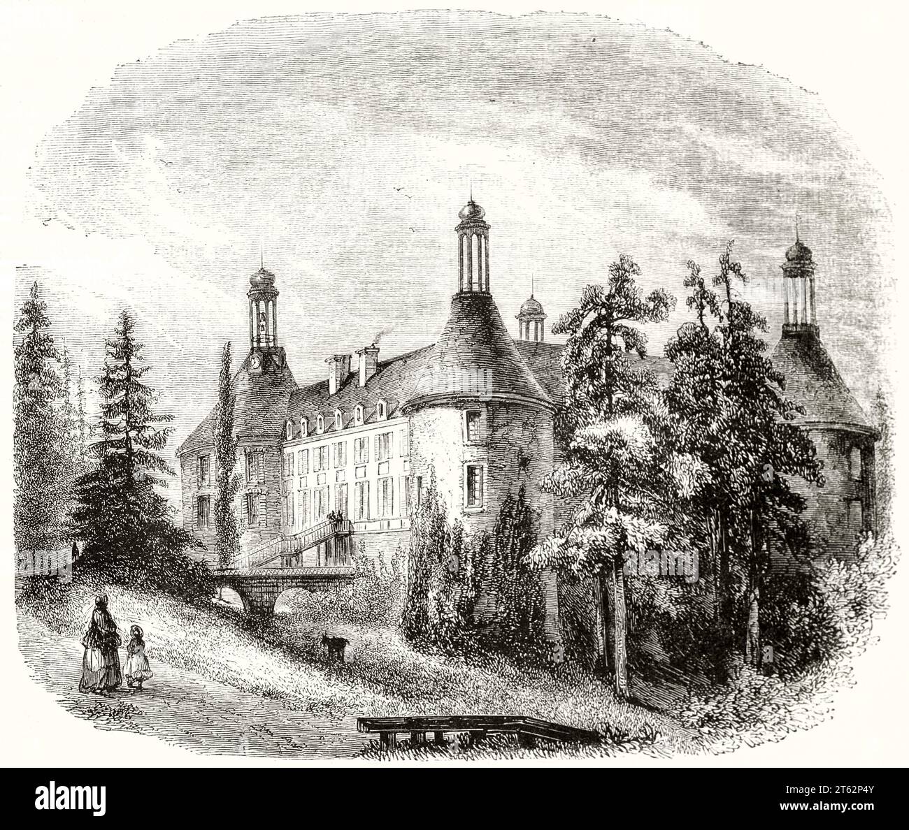 Old view of Chateau de Saint-Fargeau, Yvonne, France. By Champin, publ ...