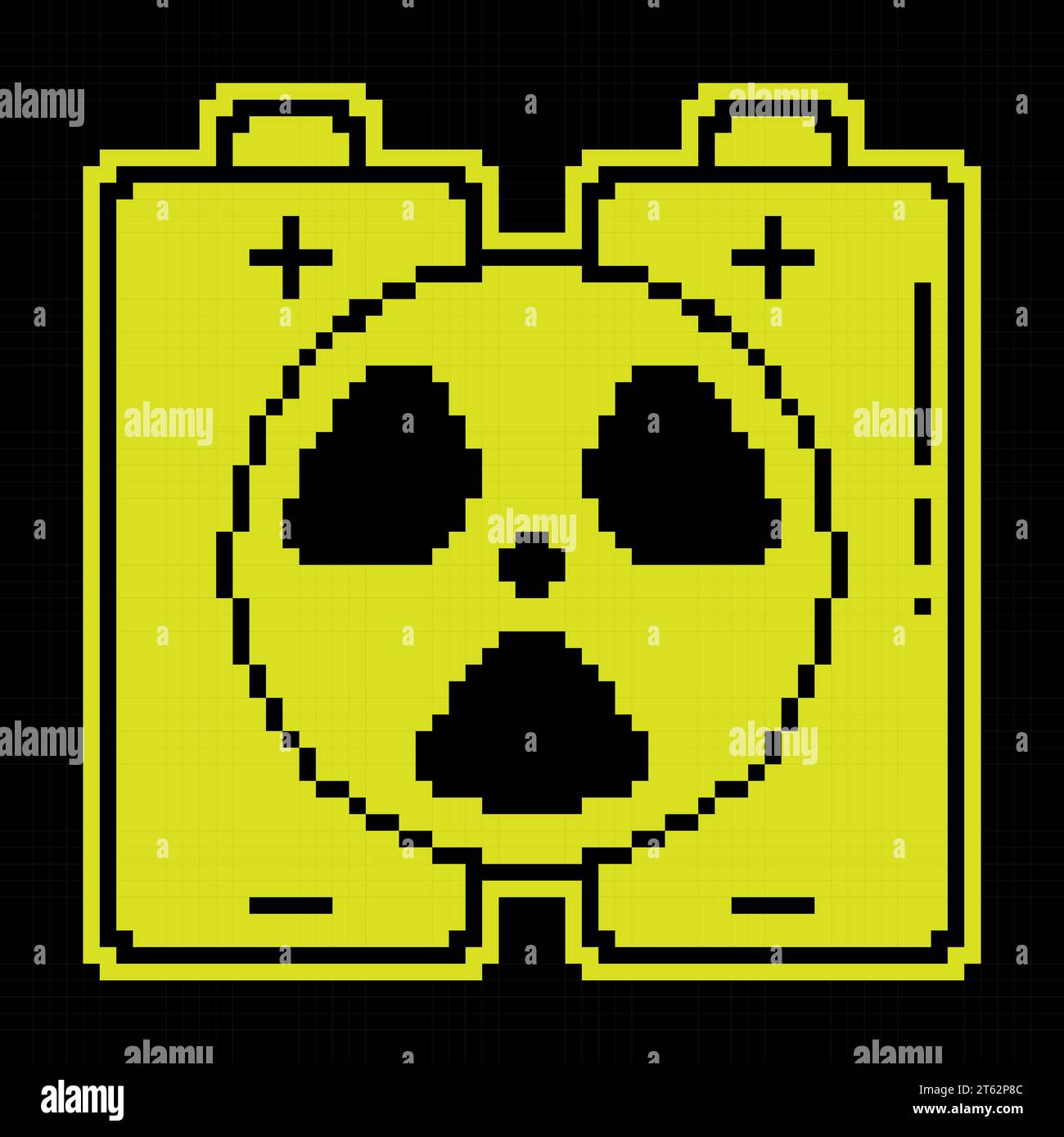 Pixel silhouette icon. Pair of batteries with sign of atomic energy ...