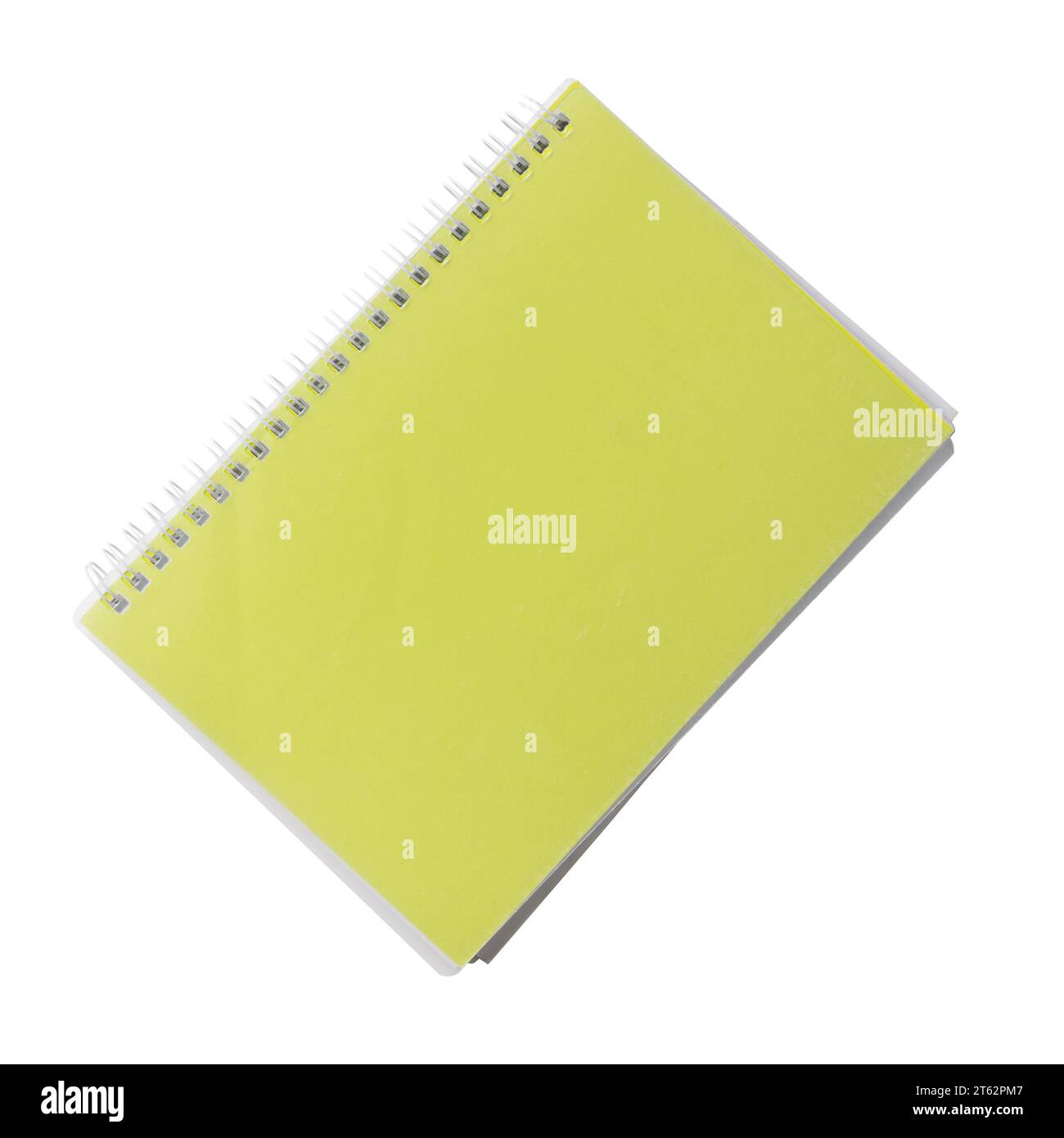 Closed paper notebook with neon green cover, spiral binding. Realistic ...