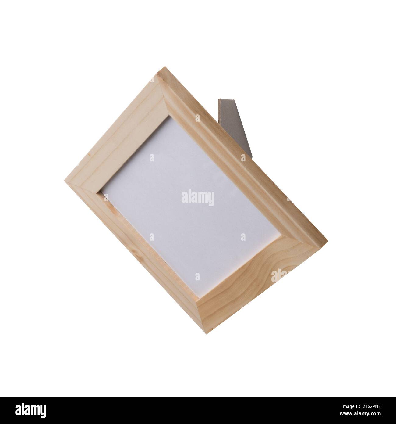 Small wooden blank picture photo frame with stand. Realistic horizontal ...