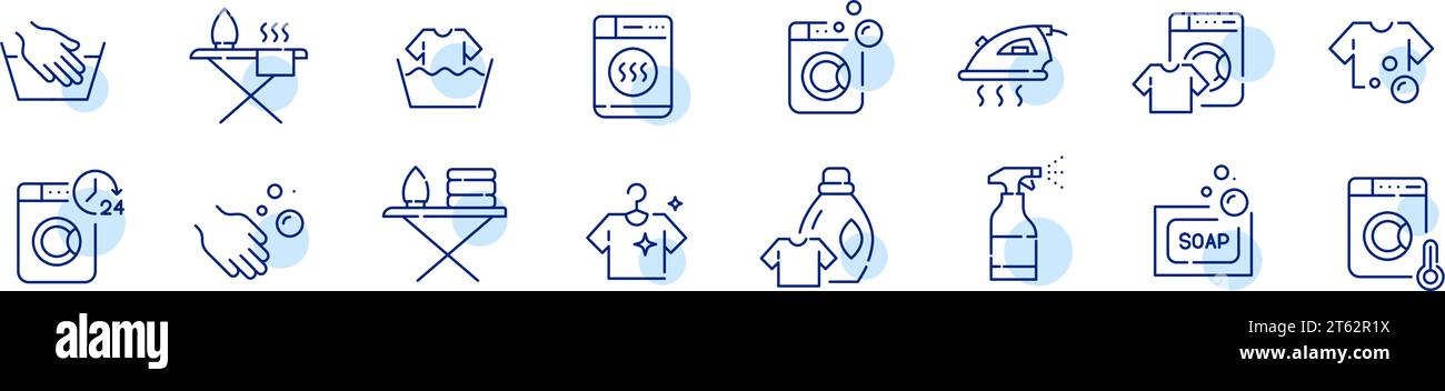 Set of washing and ironing clothes icons. Hand and machine service ...