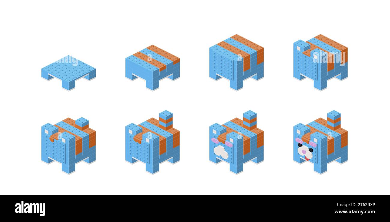 Step by step construction of a cat from plastic bricks. Vector Stock ...