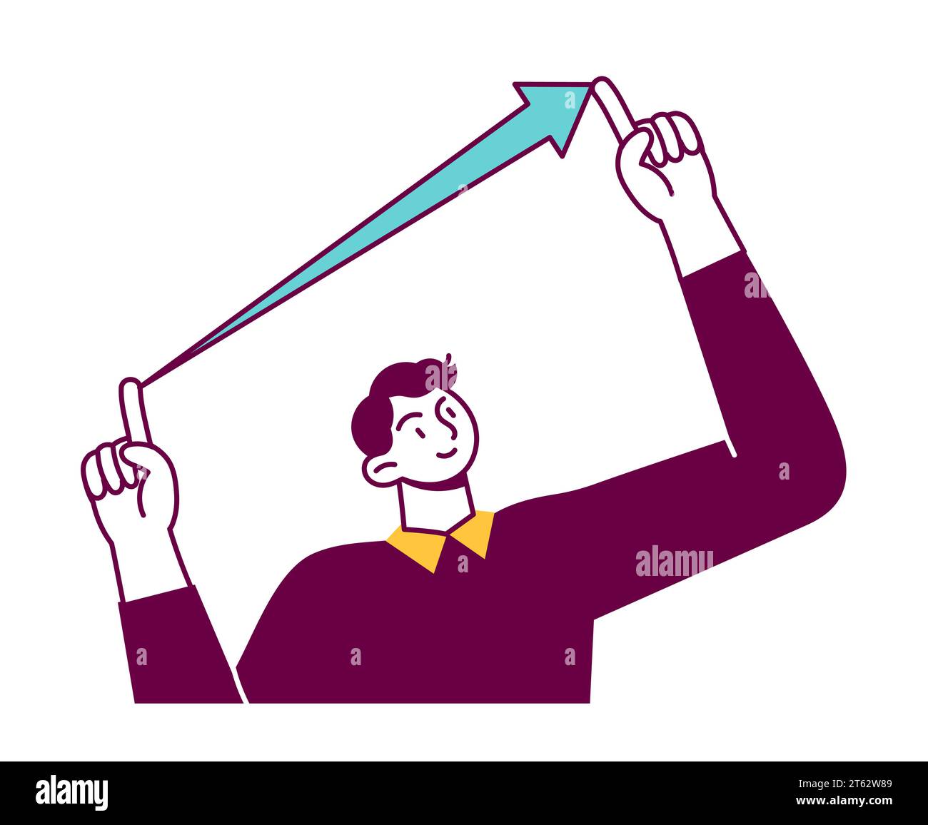 Man gestures to show the growth of indicators with an upward arrow ...