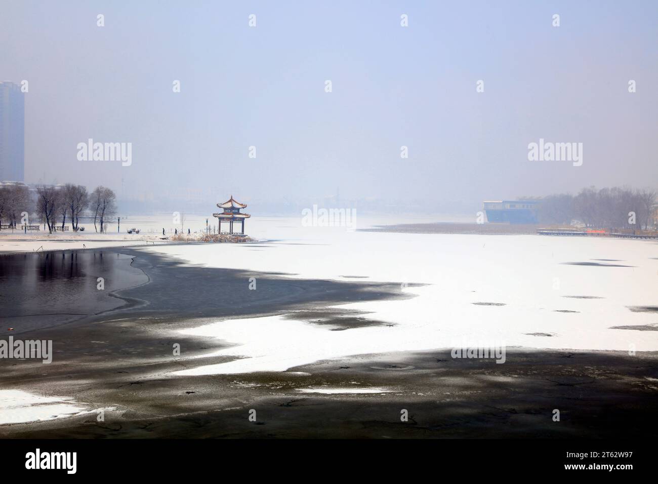park pavilion snow scene Stock Photo - Alamy
