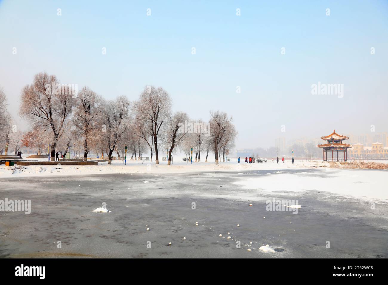 park pavilion snow scene Stock Photo - Alamy