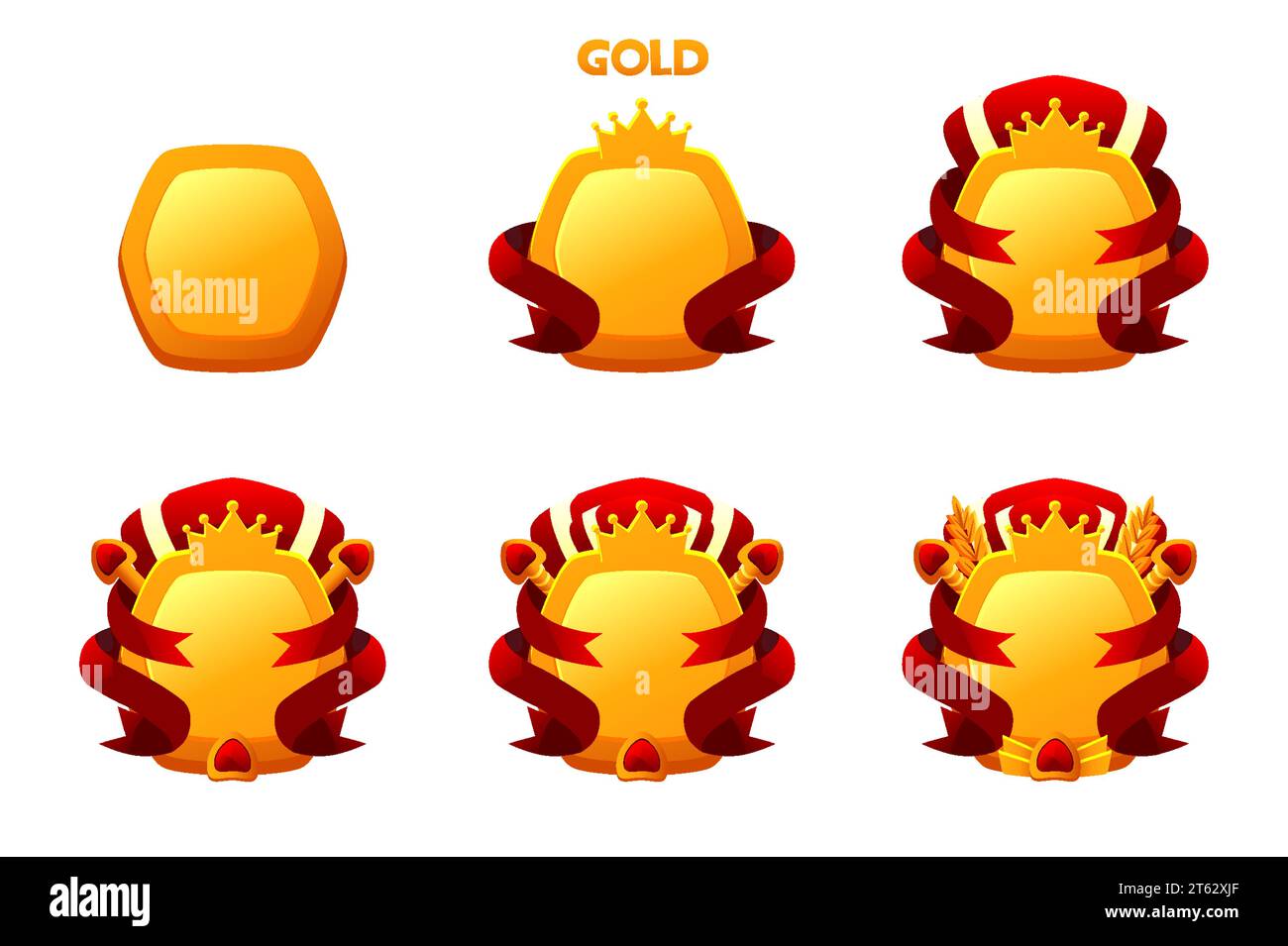 Game rank gem badge ui award achievement. Cartoon level medal in golden ...