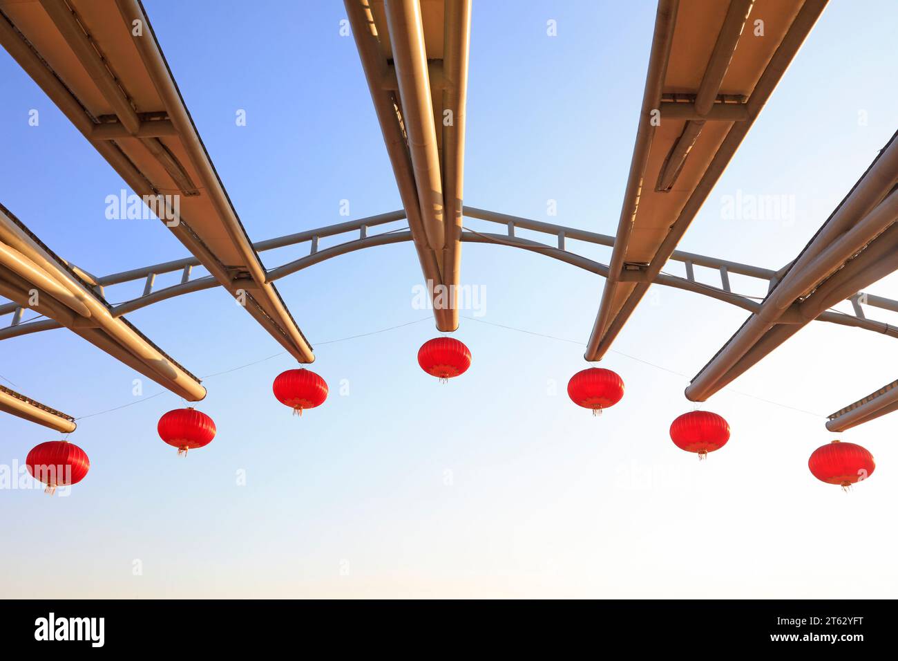 Red lanterns on steel beams Stock Photo - Alamy