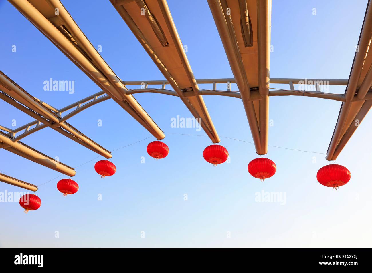 Red lanterns on steel beams Stock Photo - Alamy