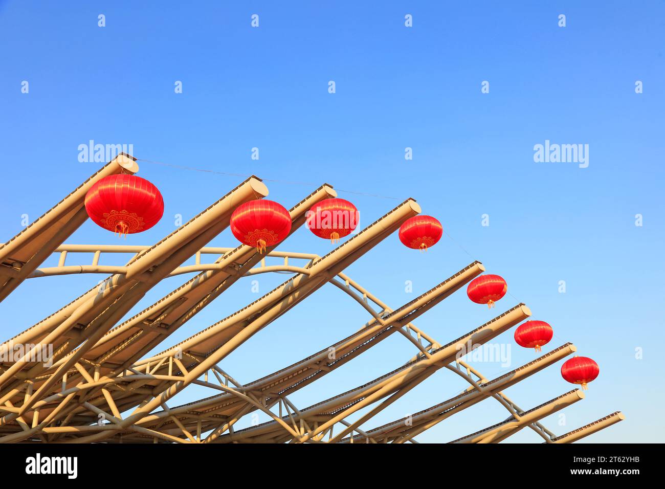 Red lanterns on steel beams Stock Photo - Alamy