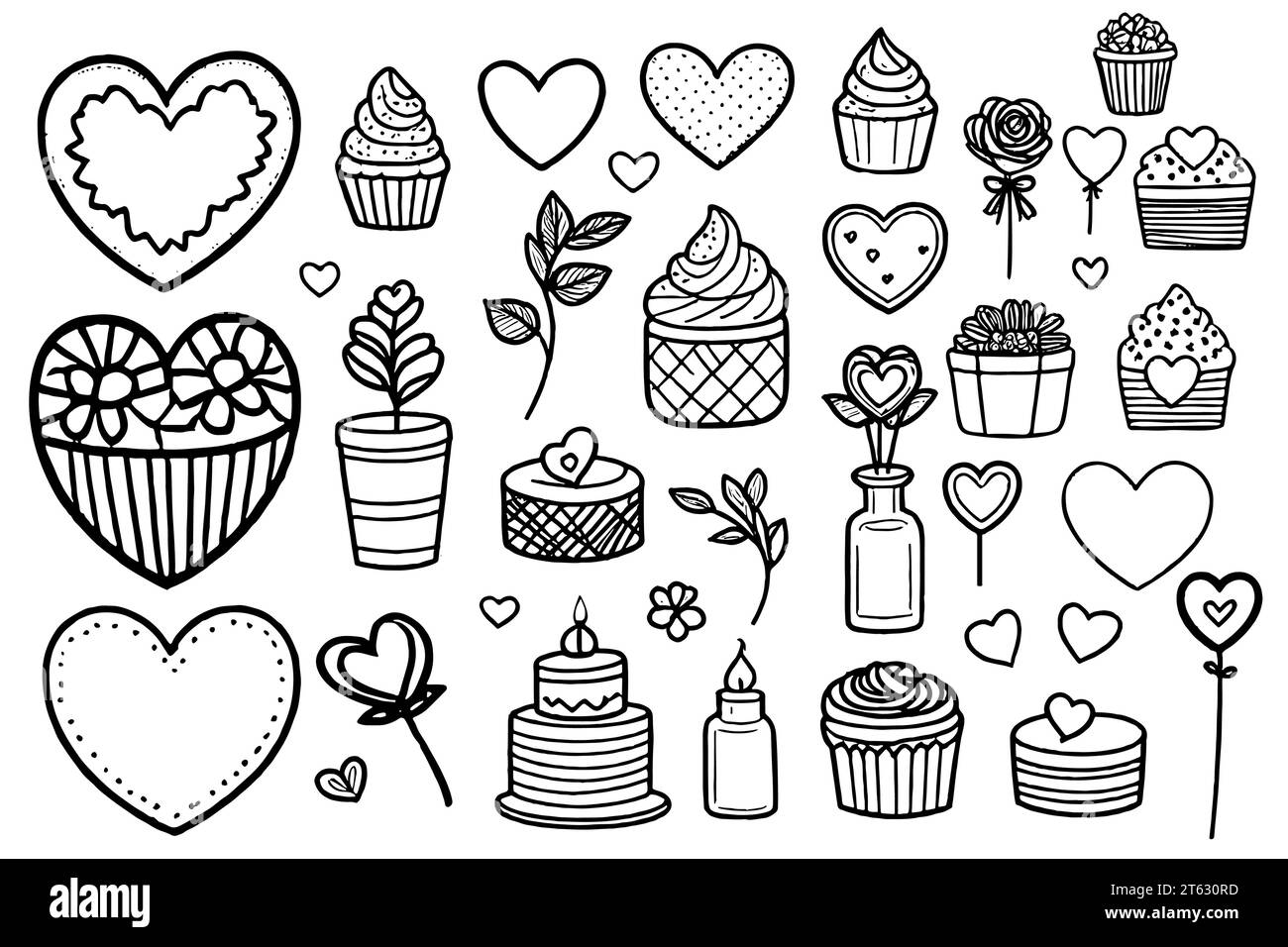 Vector illustrations with drawings for valentine's day. sketch set hand ...