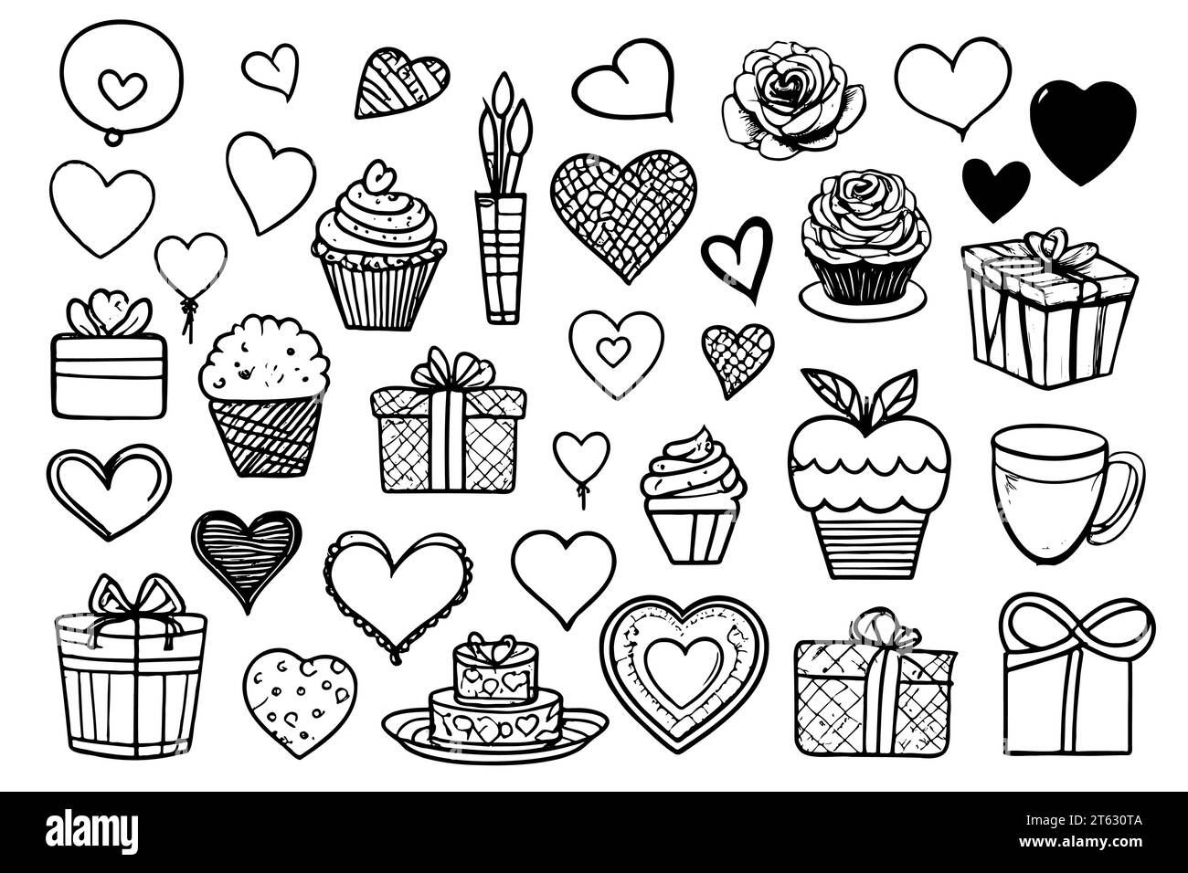 Vector illustrations with drawings for valentine's day. sketch set of ...