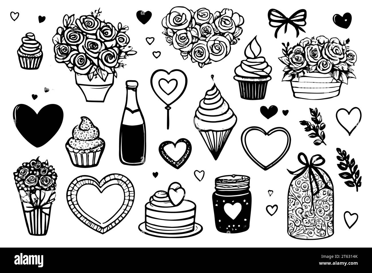 Vector illustrations with drawings for valentine's day. sketch set of ...