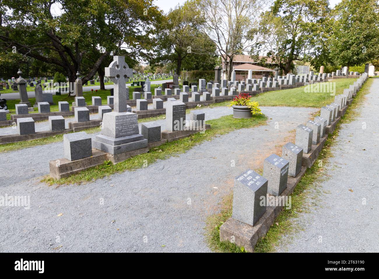 Titanic burials; Titanic Graves in the main Titanic cemetery; Fairview Cemetery, Halifax, Canada ...