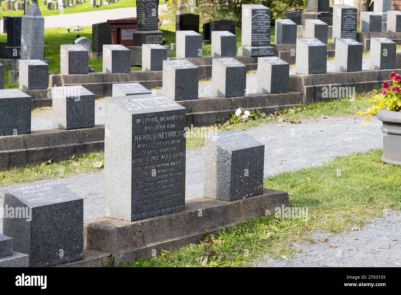 Titanic burials; Titanic Graves in the main Titanic cemetery; Fairview Cemetery, Halifax, Canada ...