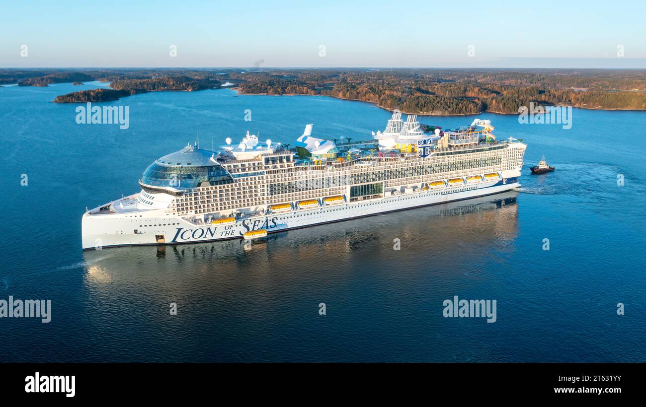 World's largest cruise ship ICON OF THE SEAS during second sea trials in Finnish archipelago ...
