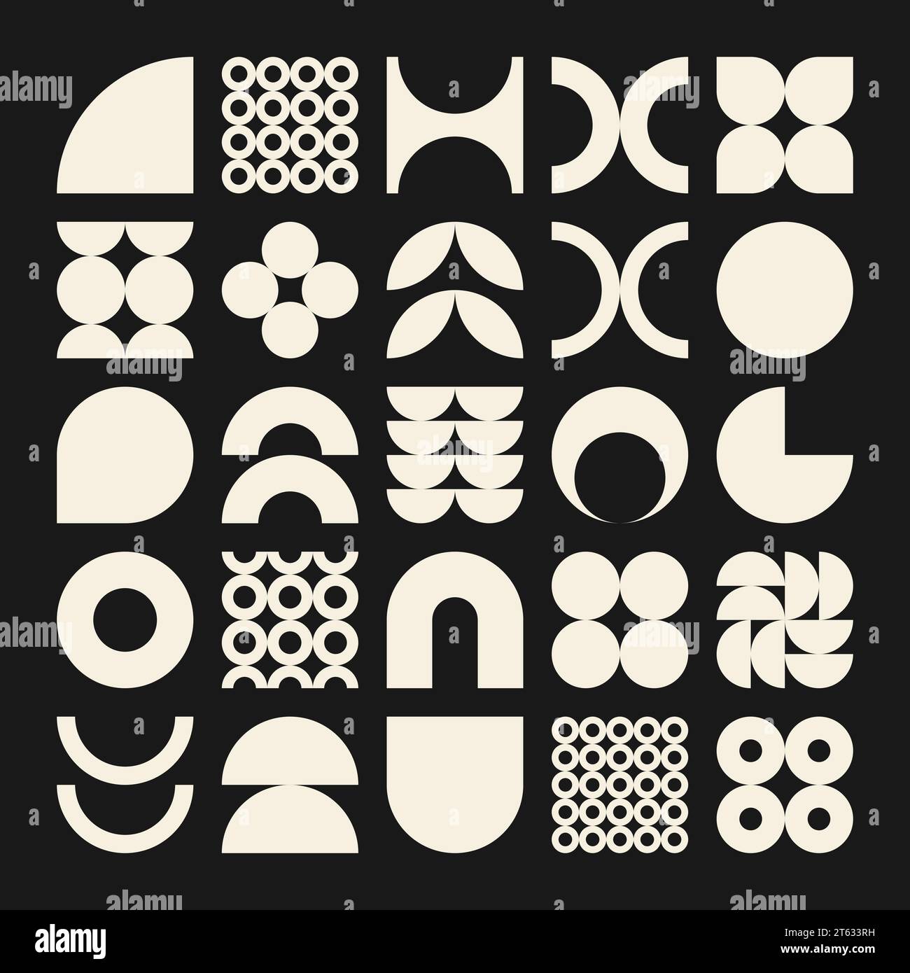 Brutalist geometric shapes, symbols. Simple primitive elements and forms. Bauhaus retro design ...