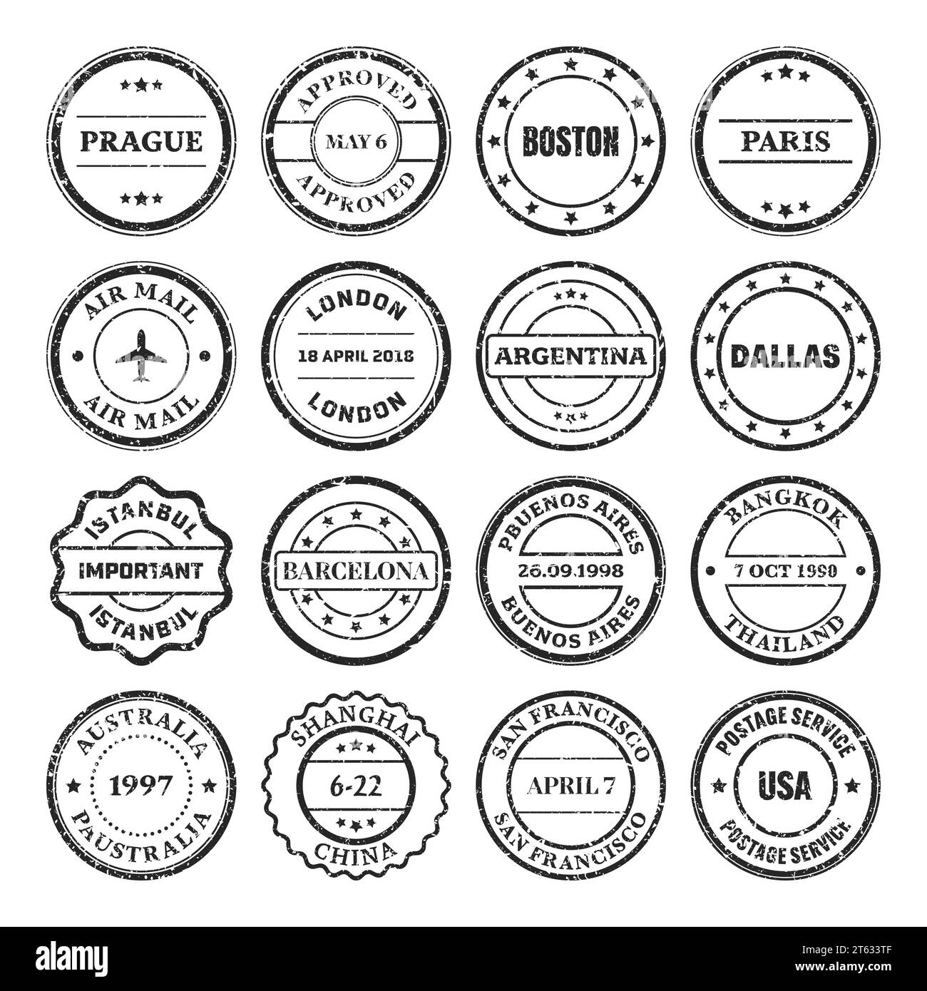 Post Stamps Labels And Badges Grunge Imprints And Postmarks Vintage Circle Postcard