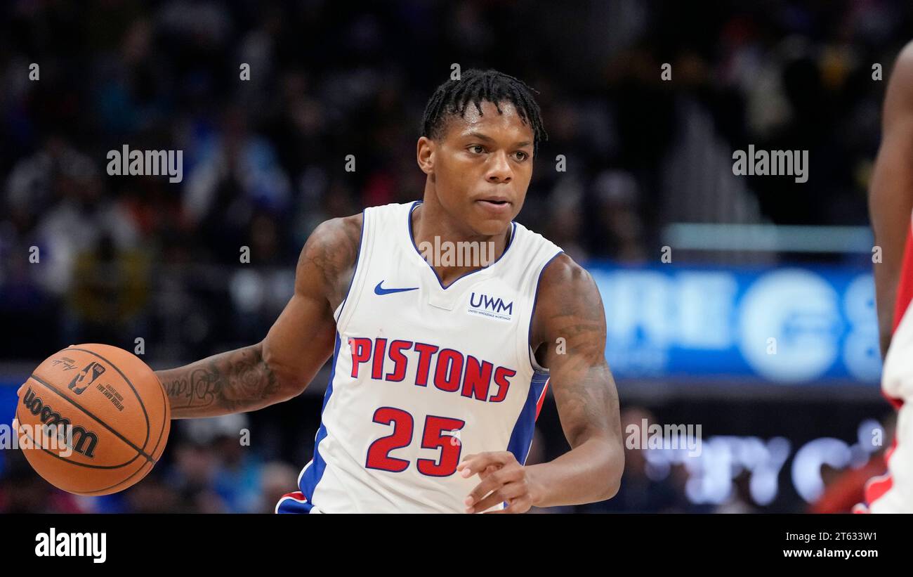 Detroit Pistons guard Marcus Sasser plays during the first half of an ...