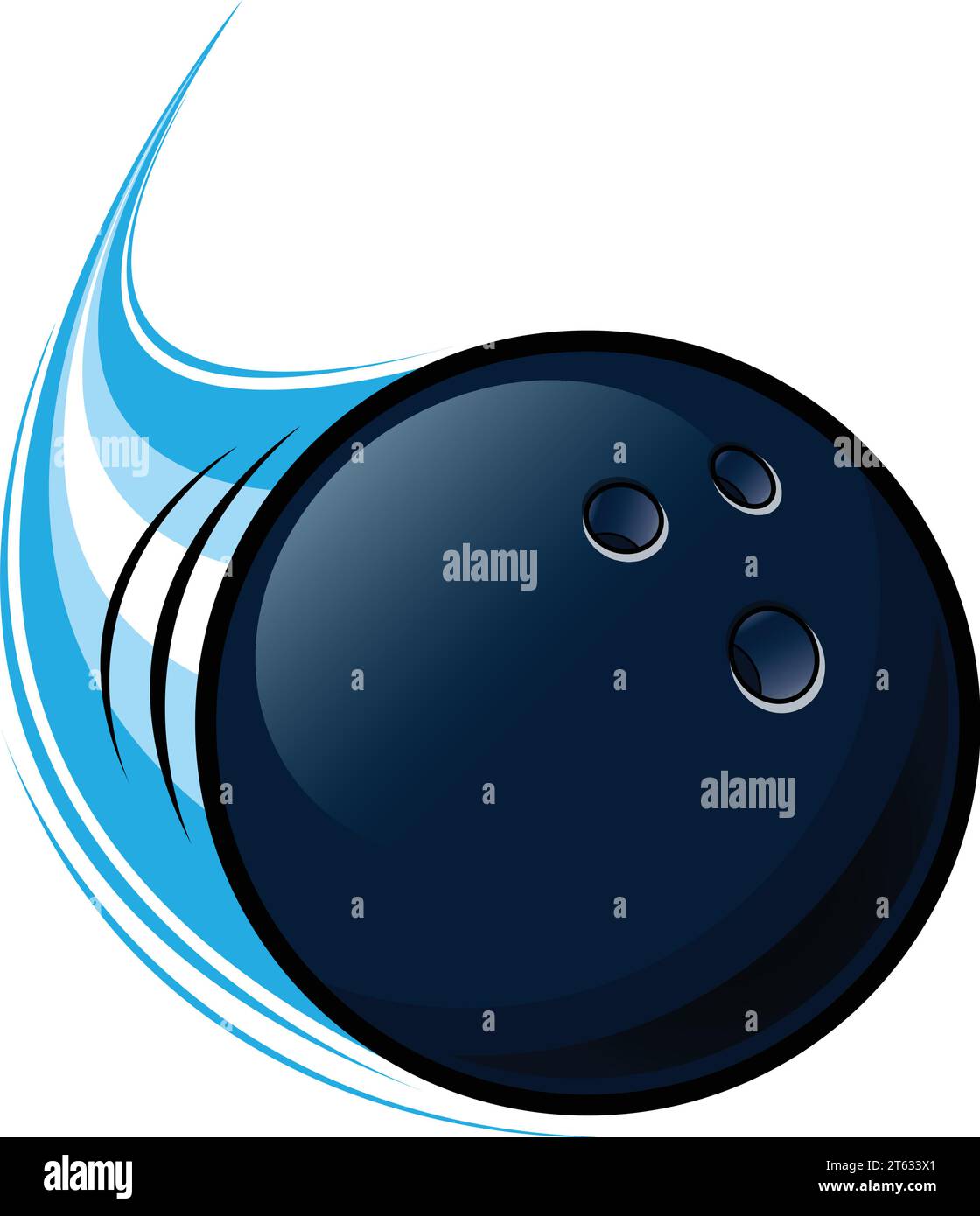 Classic Simple Black Cartoon Ten Pin Bowling Ball Fast Bowled With Blue Streak Icon Vector
