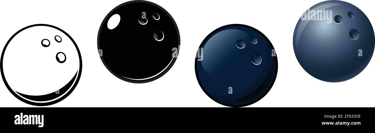 Classic Simple Black Cartoon Ten Pin Bowling Ball Various Set Icon Vector Isolated On White