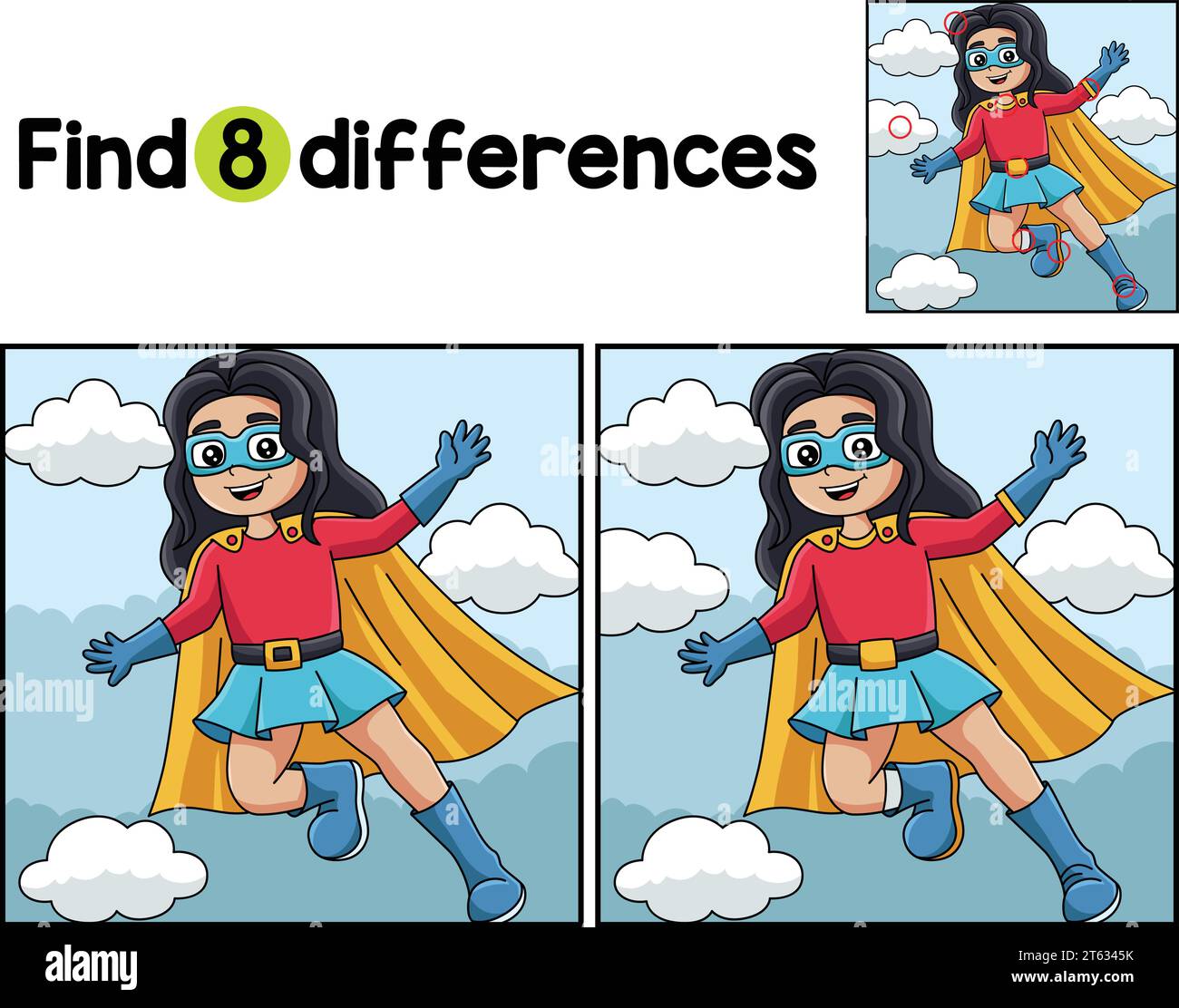 Superhero Girl Find The Differences Stock Vector Image & Art - Alamy