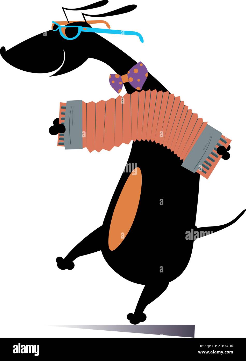 Cartoon dog playing accordion. Dog a musician. Cartoon dog performing ...